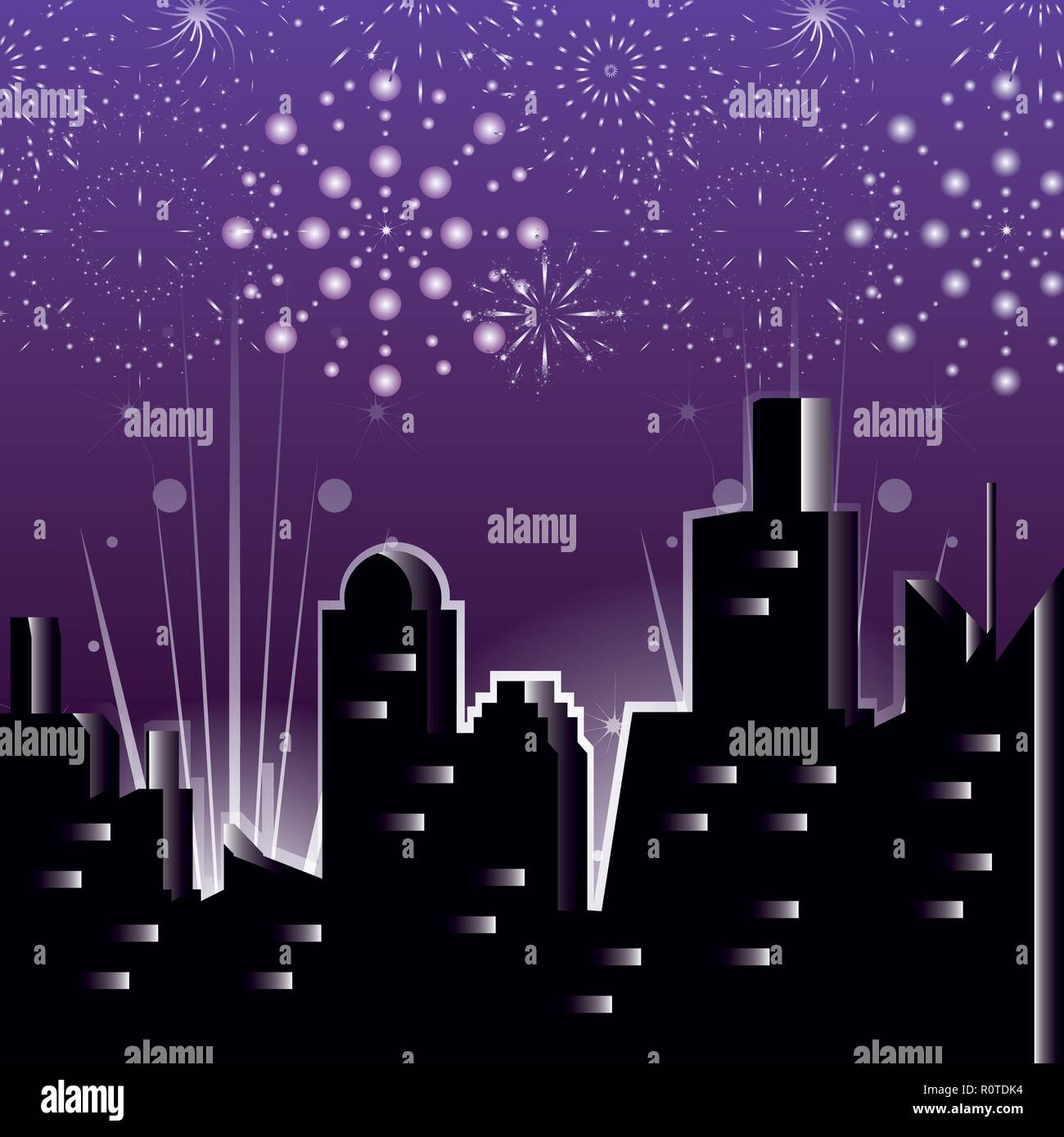 scene cityscape with fireworks vector illustration design Stock Vector ...