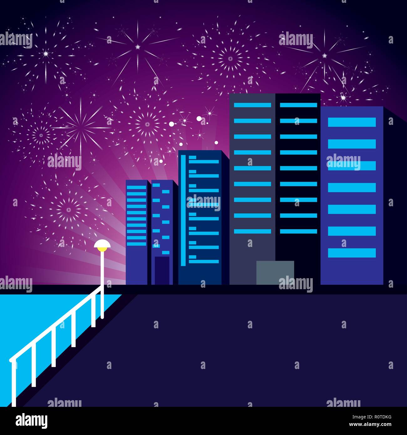 scene cityscape with fireworks vector illustration design Stock Vector ...