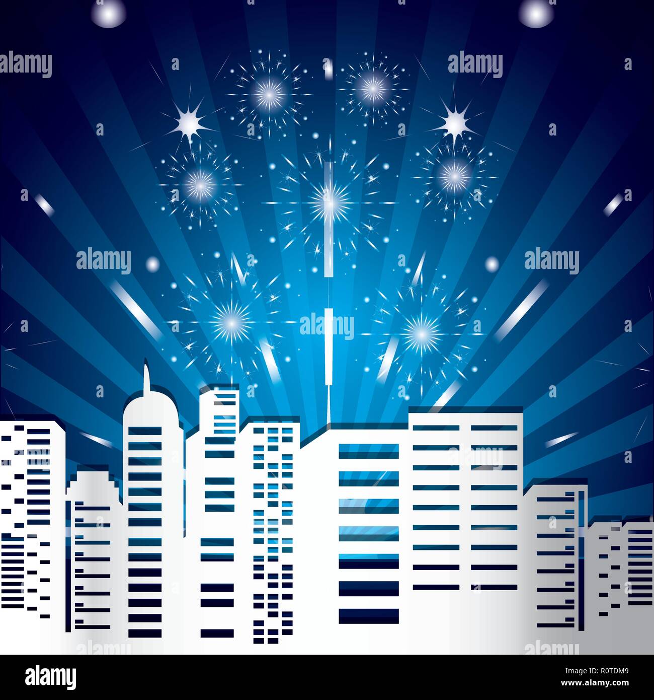 scene cityscape with fireworks vector illustration design Stock Vector ...