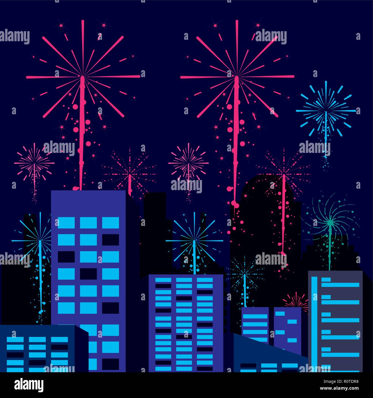 scene cityscape with fireworks vector illustration design Stock Vector ...