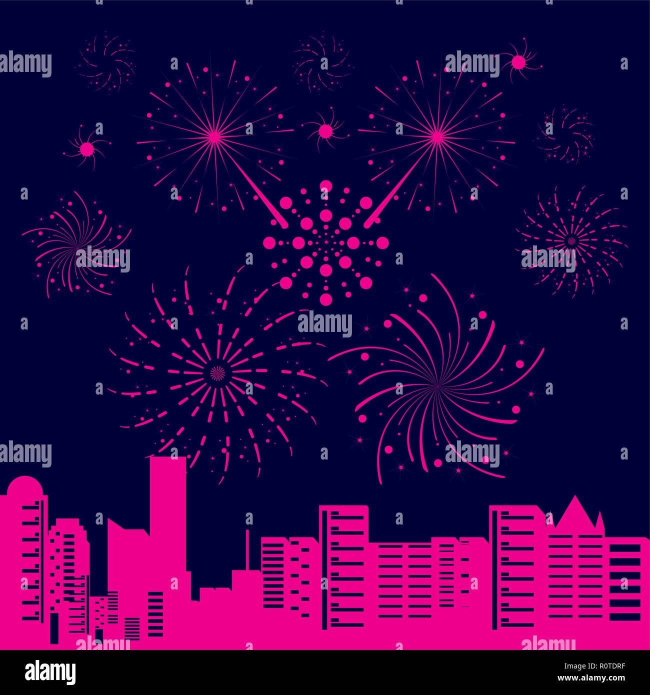 scene cityscape with fireworks vector illustration design Stock Vector ...