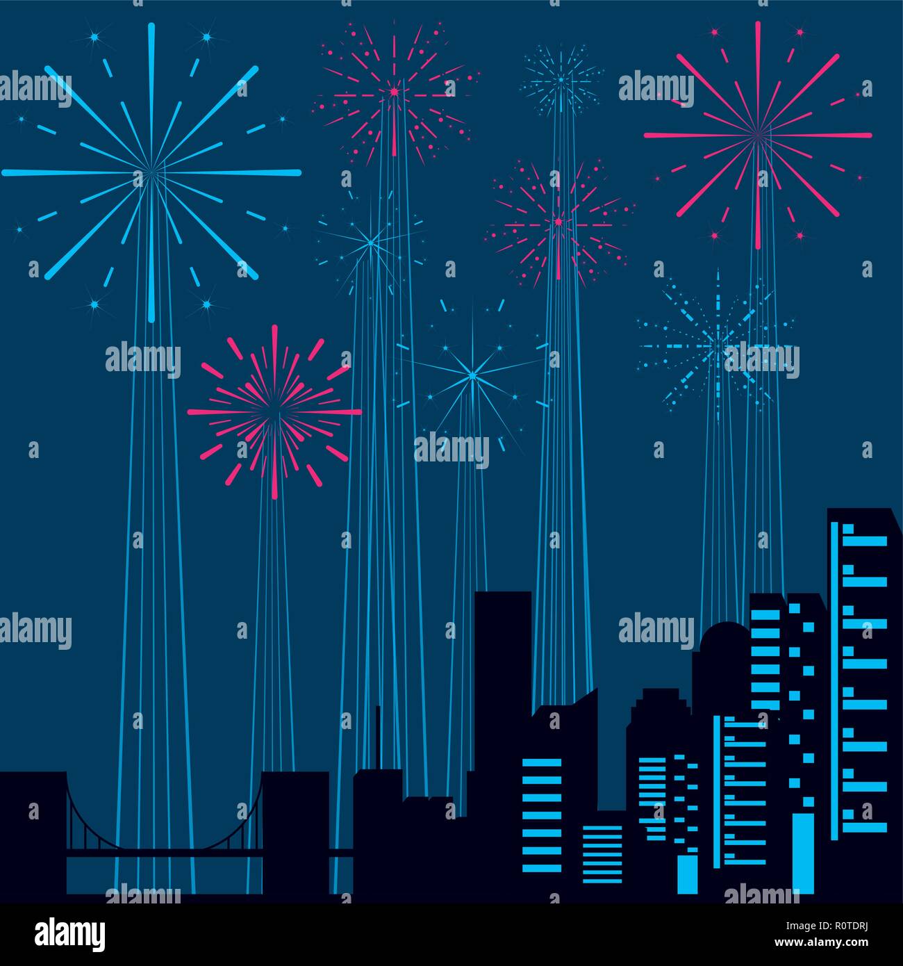 scene cityscape with fireworks vector illustration design Stock Vector ...