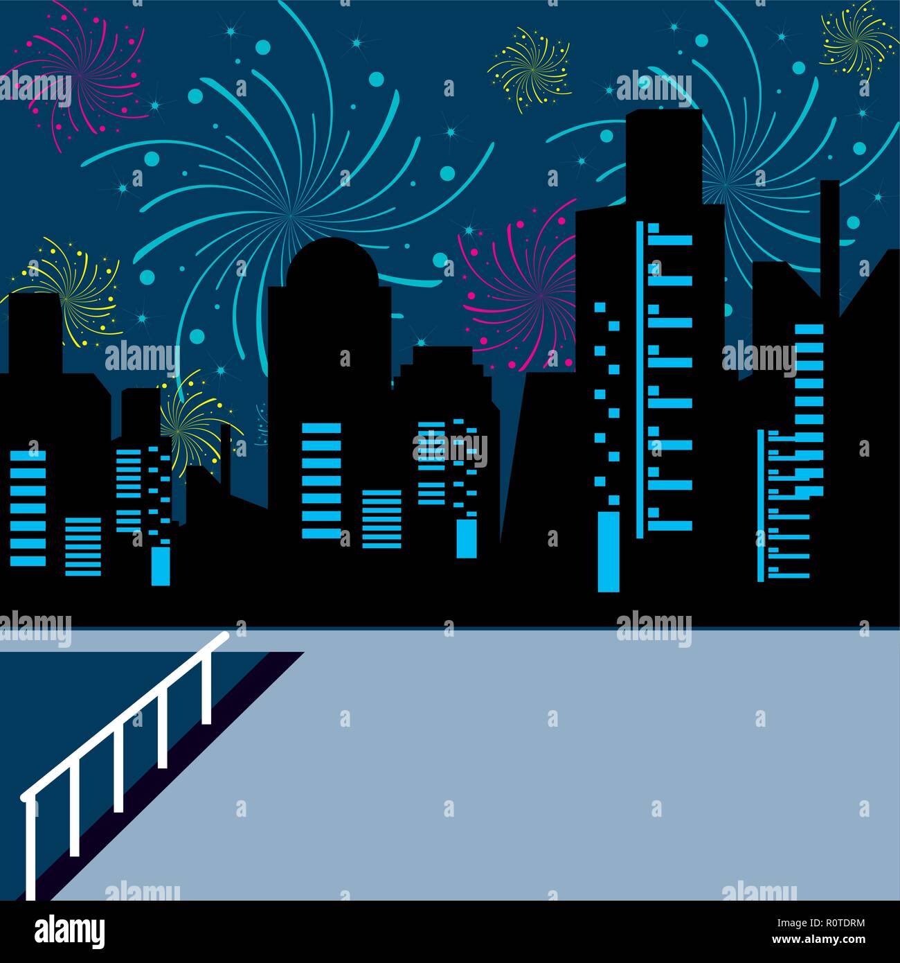 scene cityscape with fireworks vector illustration design Stock Vector ...