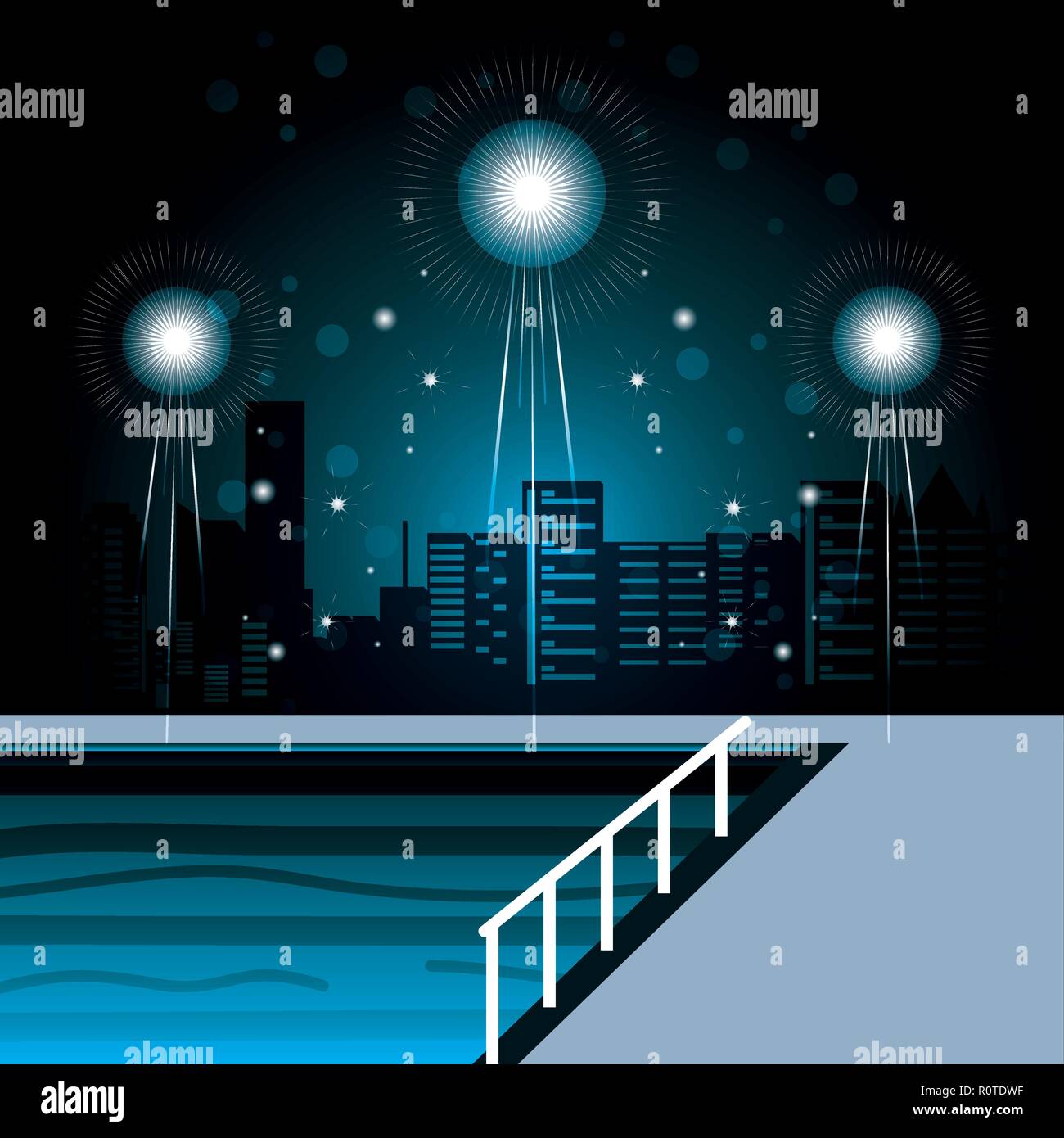 scene cityscape with fireworks vector illustration design Stock Vector ...