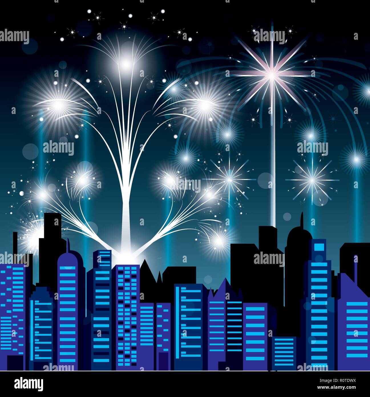 scene cityscape with fireworks vector illustration design Stock Vector ...