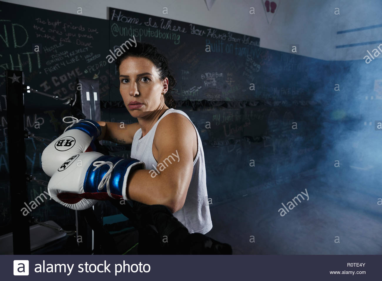 Portrait tough female boxer standing in boxing ring Stock Photo - Alamy