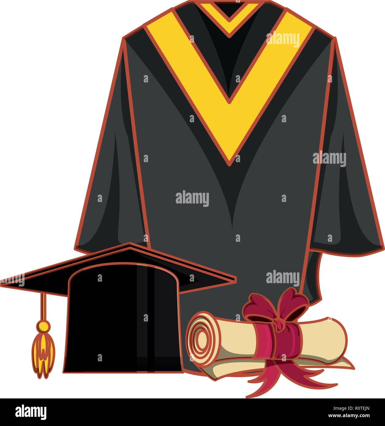 gown with certificate and hat graduation vector illustration design ...
