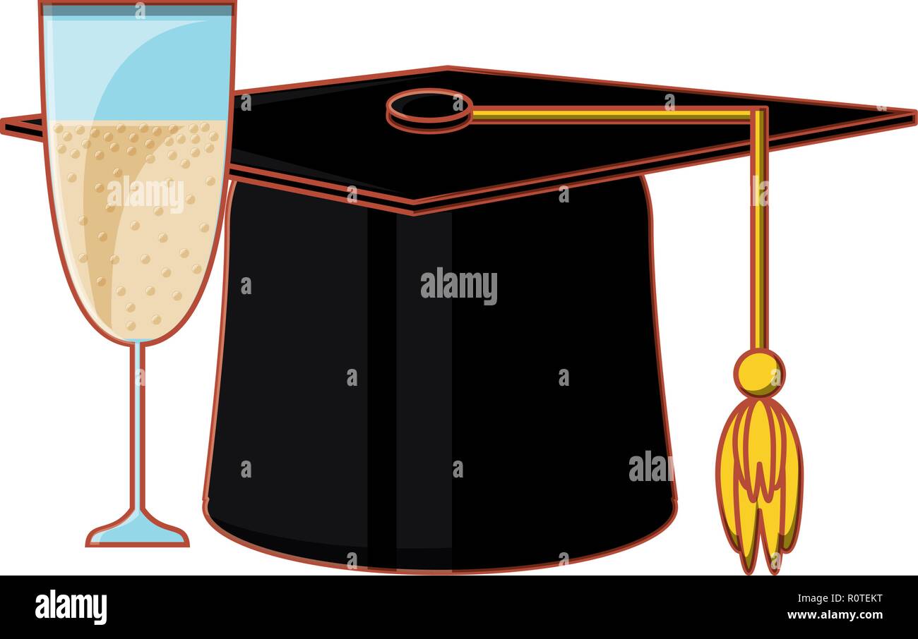 hat graduation with cup champagne vector illustration design Stock ...