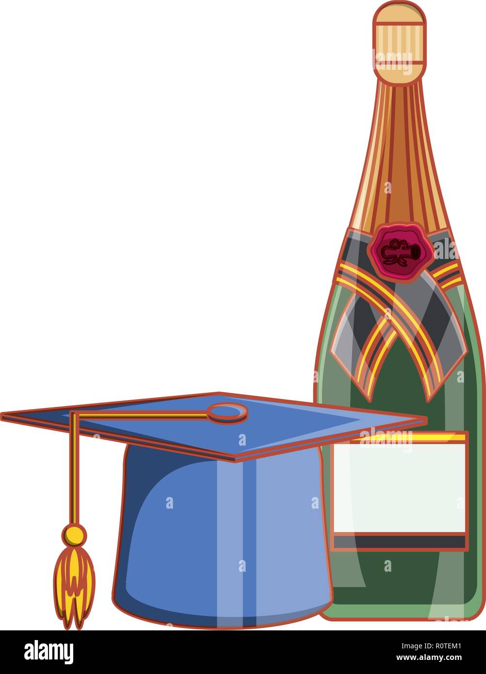 bottle of champagne with hat graduation vector illustration design ...