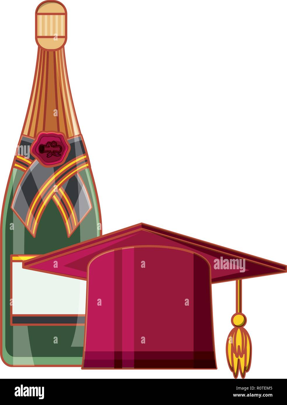 bottle of champagne with hat graduation vector illustration design ...