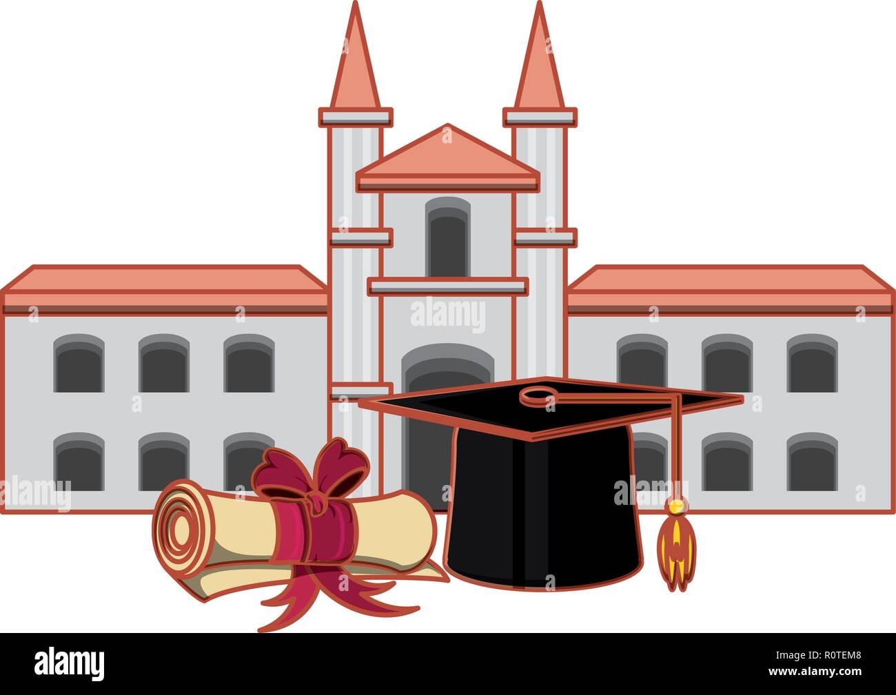structure academy with hat graduation and certificate vector ...