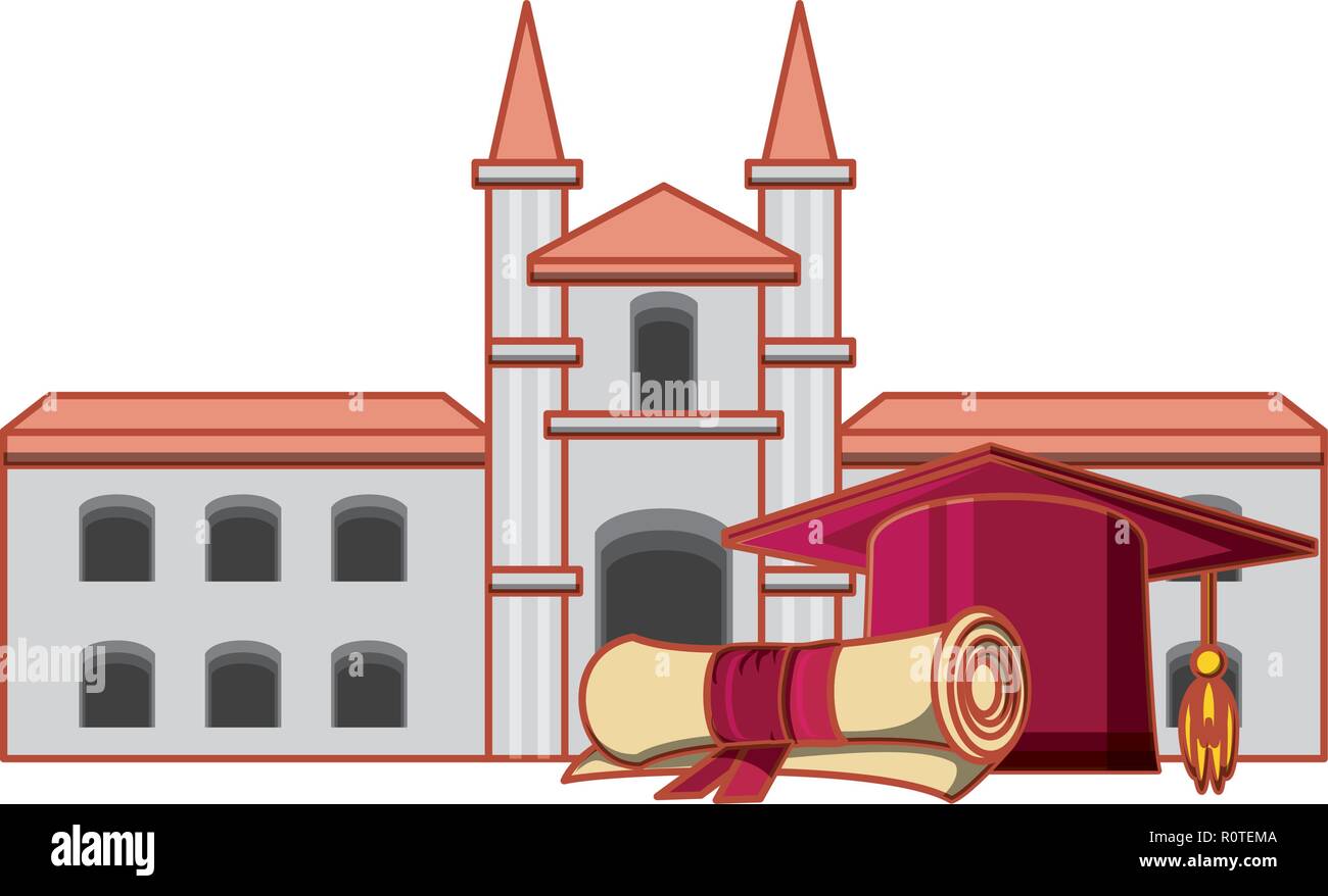 structure academy with hat graduation and certificate vector ...