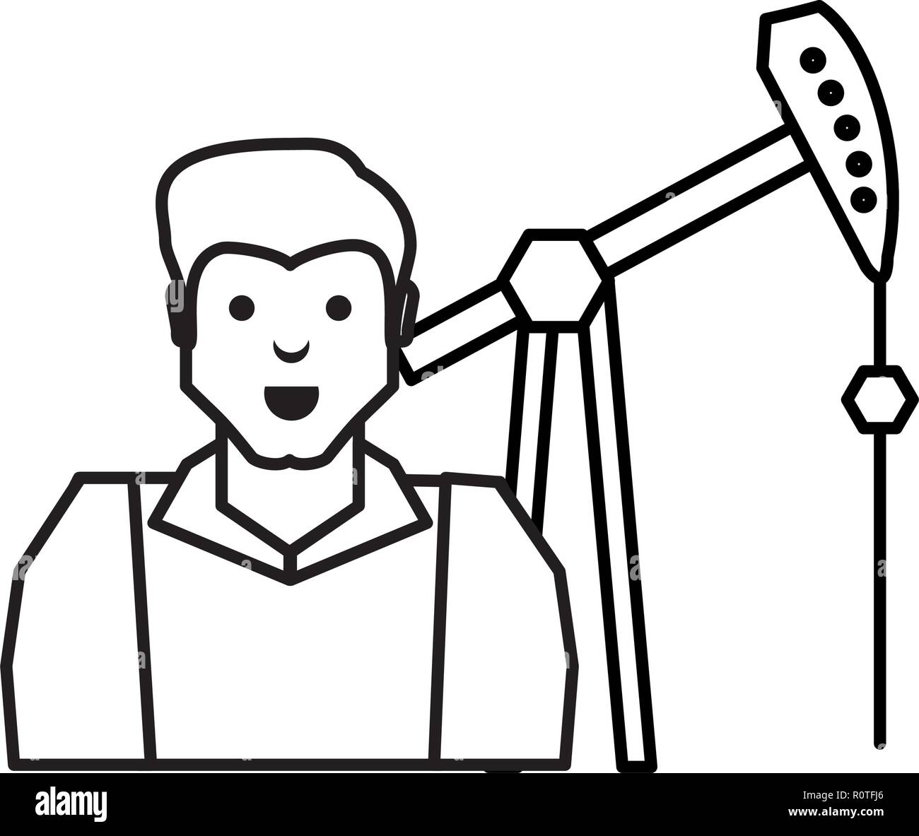 oil excavation drill industry with worker character vector illustration ...