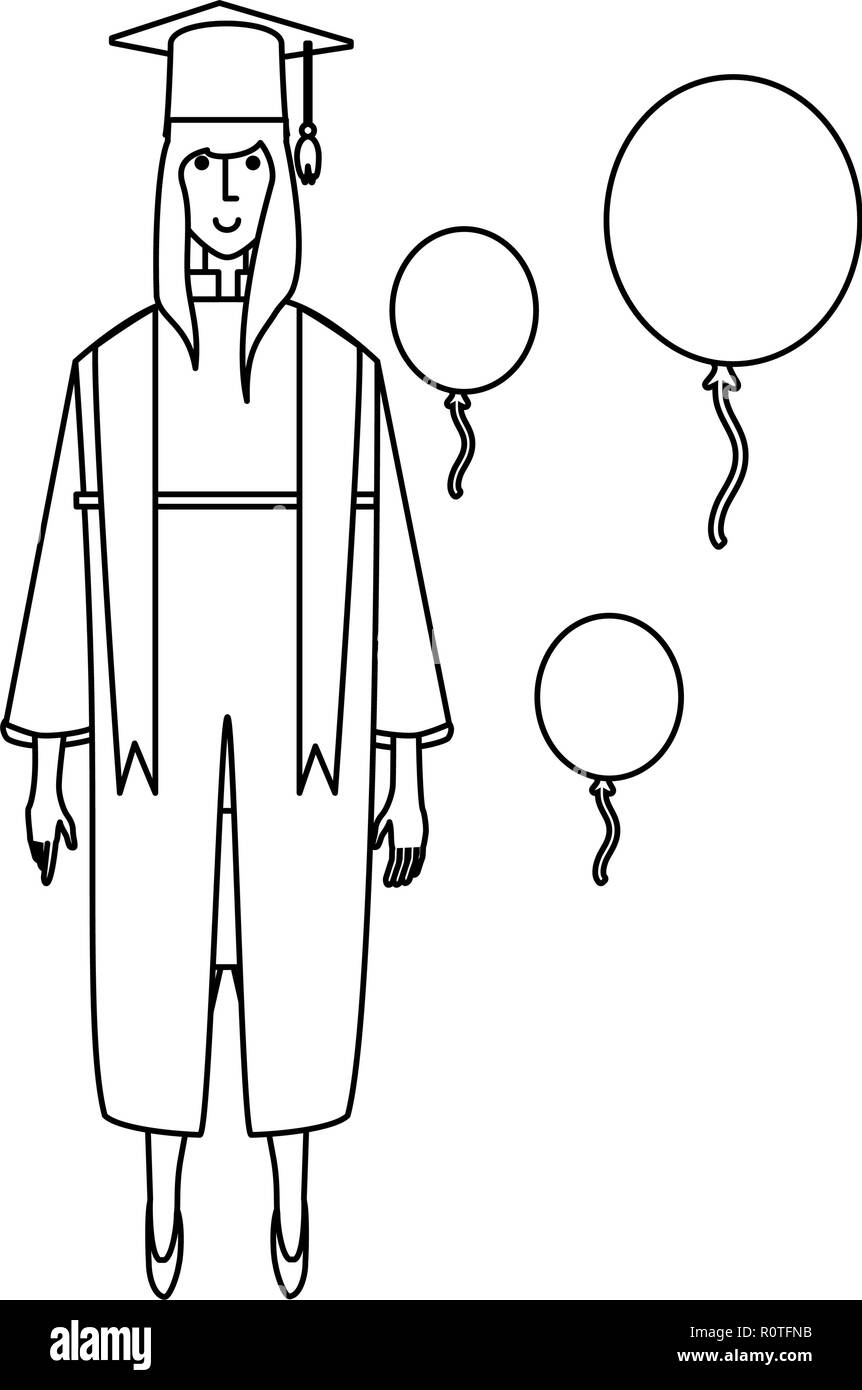 young woman graduated with balloons air vector illustration design ...