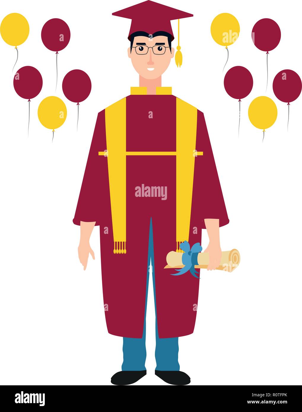 young man graduated with balloons air vector illustration design Stock ...