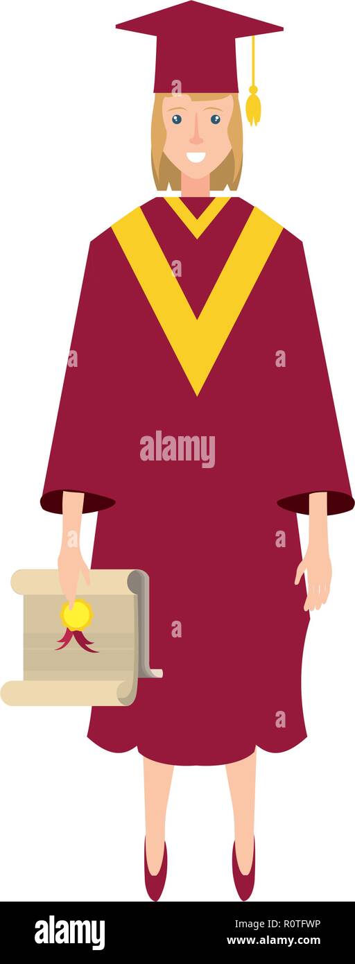 young woman graduated with diploma vector illustration design Stock ...