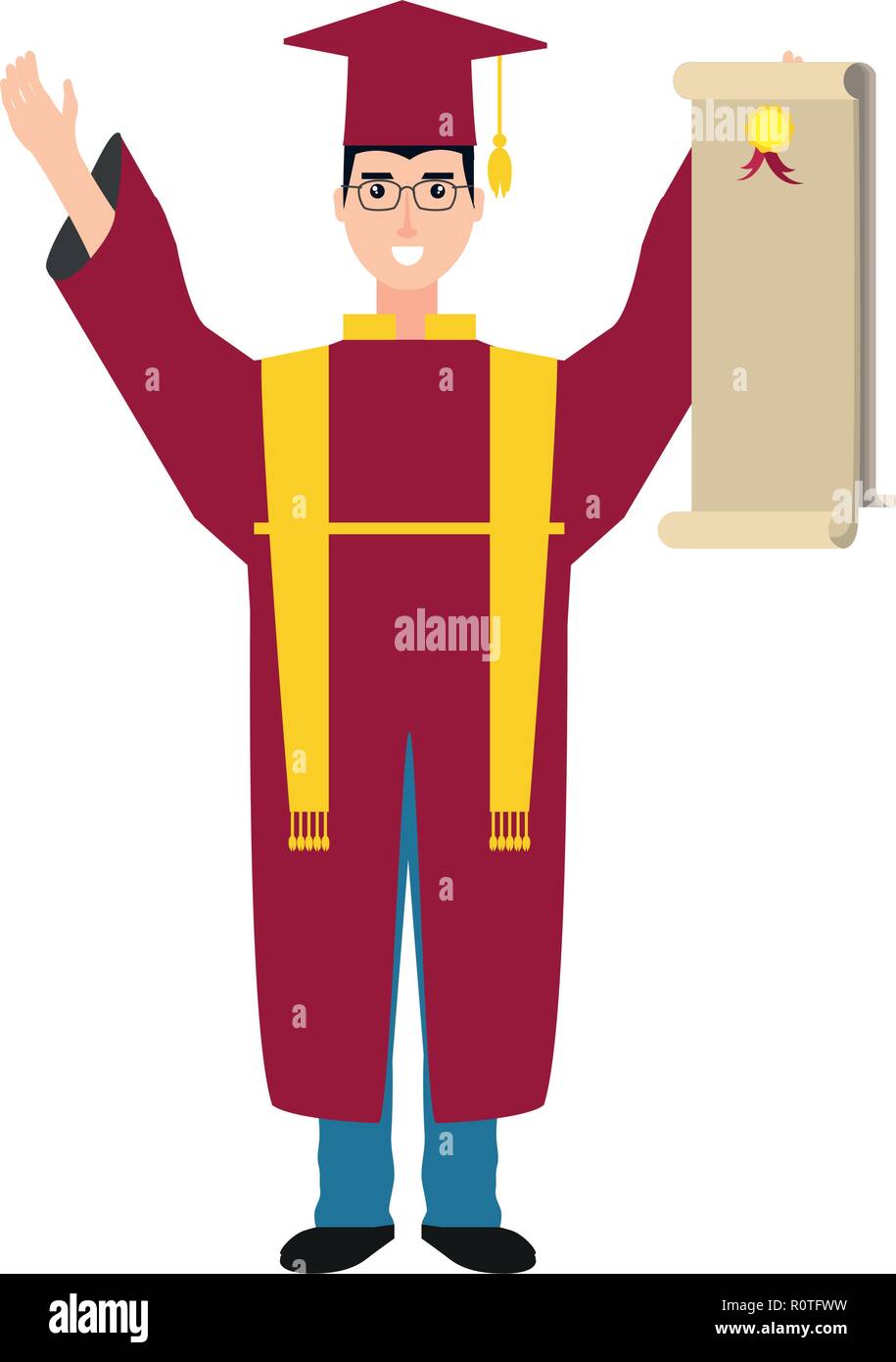 young man graduated with diploma vector illustration design Stock ...