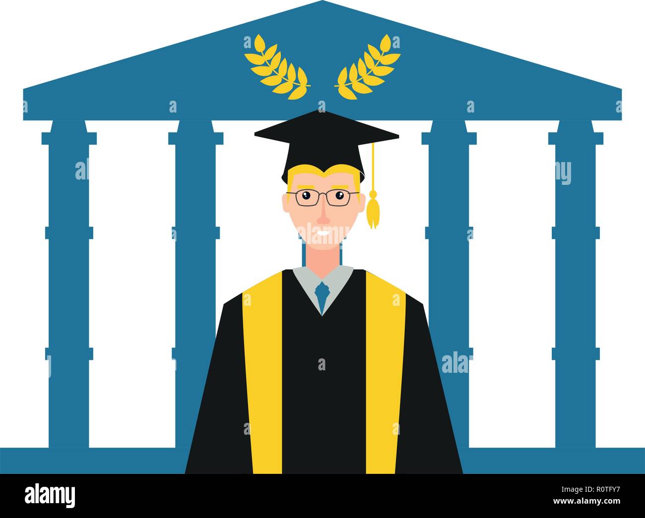 young man graduated with building university r vector illustration ...