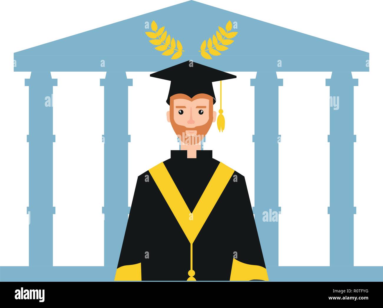 young man graduated with building university vector illustration design ...