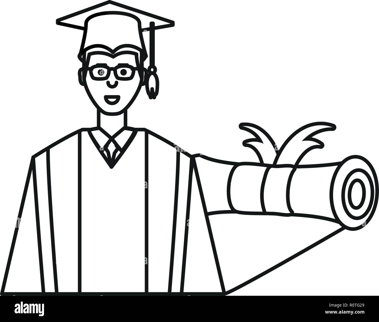 young man graduated with diploma vector illustration design Stock ...
