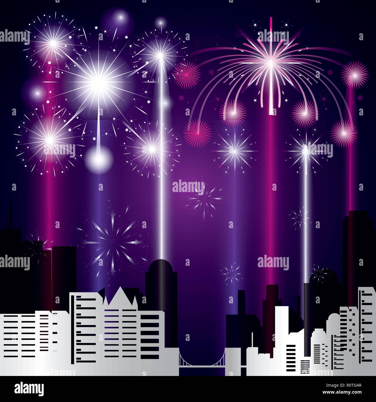 scene cityscape with fireworks vector illustration design Stock Vector ...