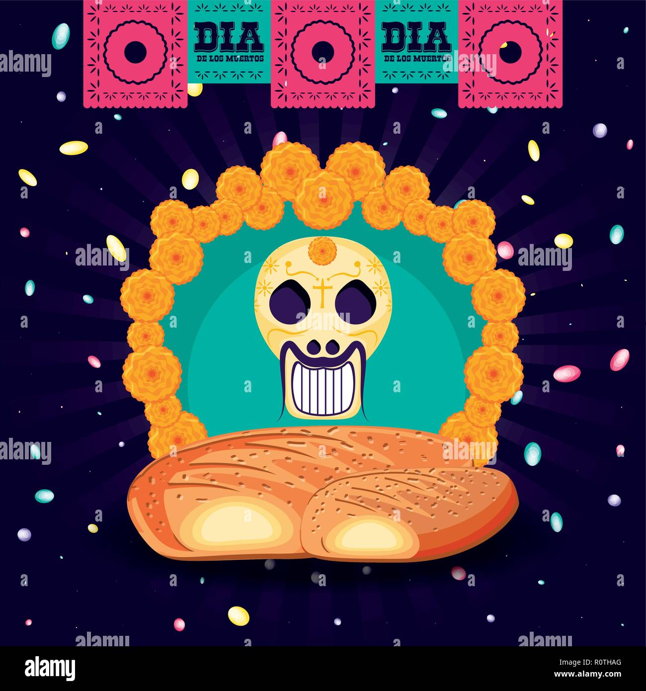 mask of the santa death with mustache and bread vector illustration ...