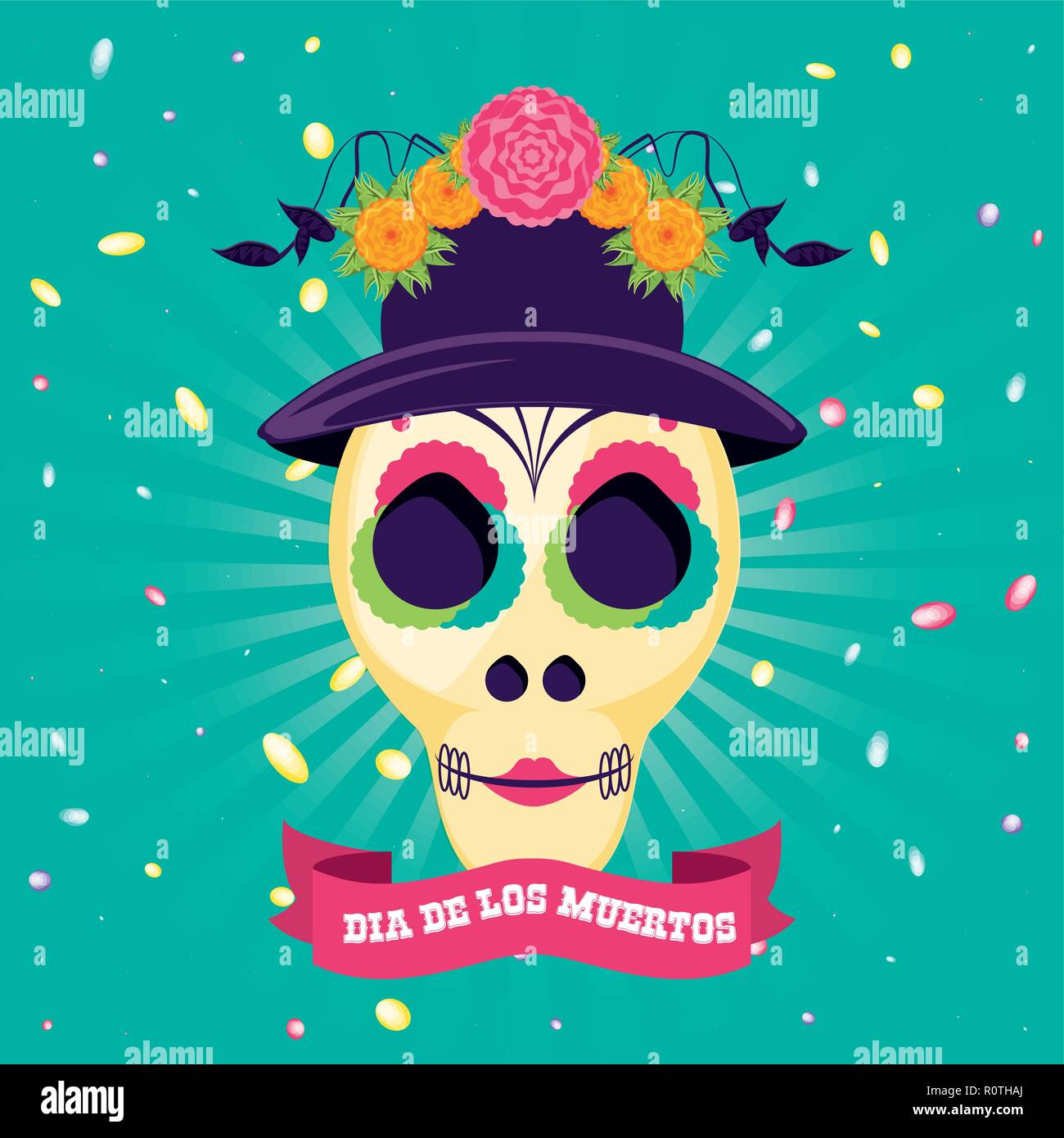 mask of the santa death with hat and flowers vector illustration design ...