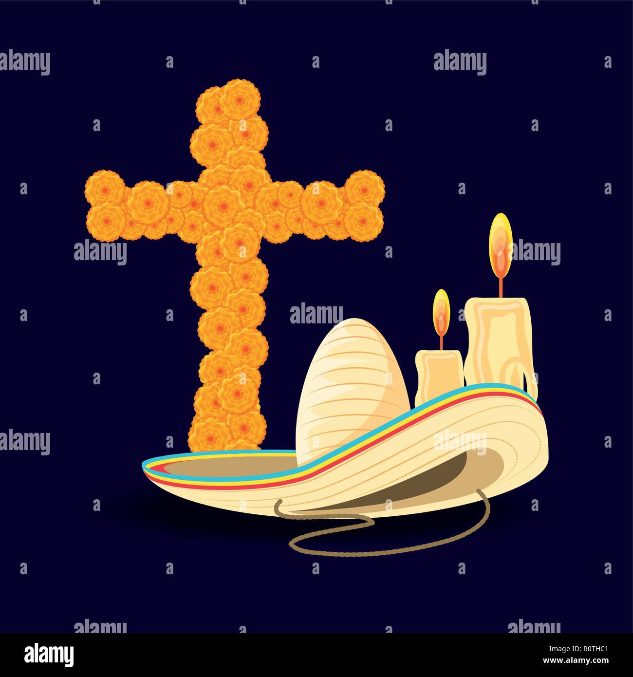cross of day the dead with hat mexican vector illustration design Stock ...
