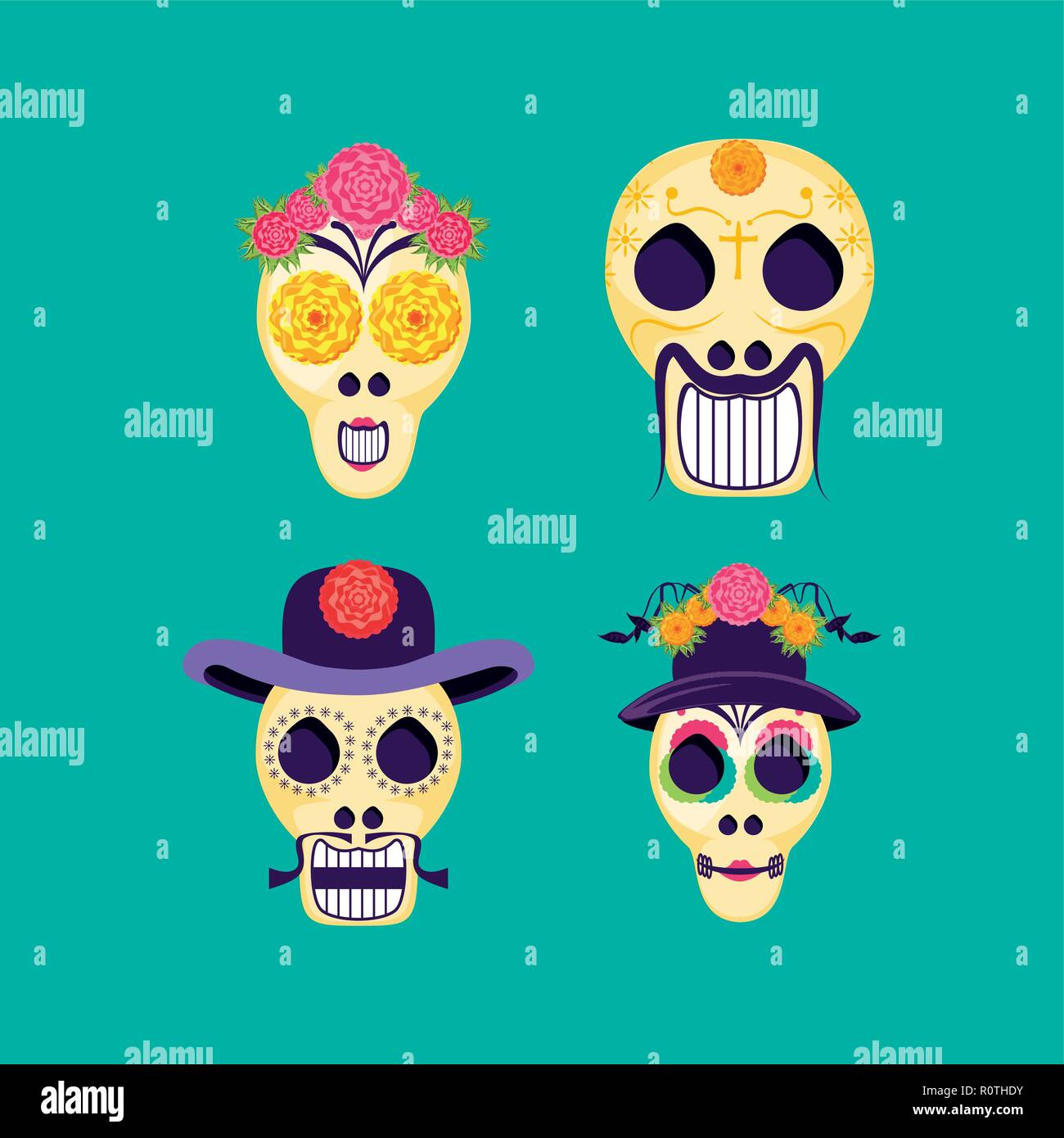 masks of santa death with icons vector illustration design Stock Vector ...