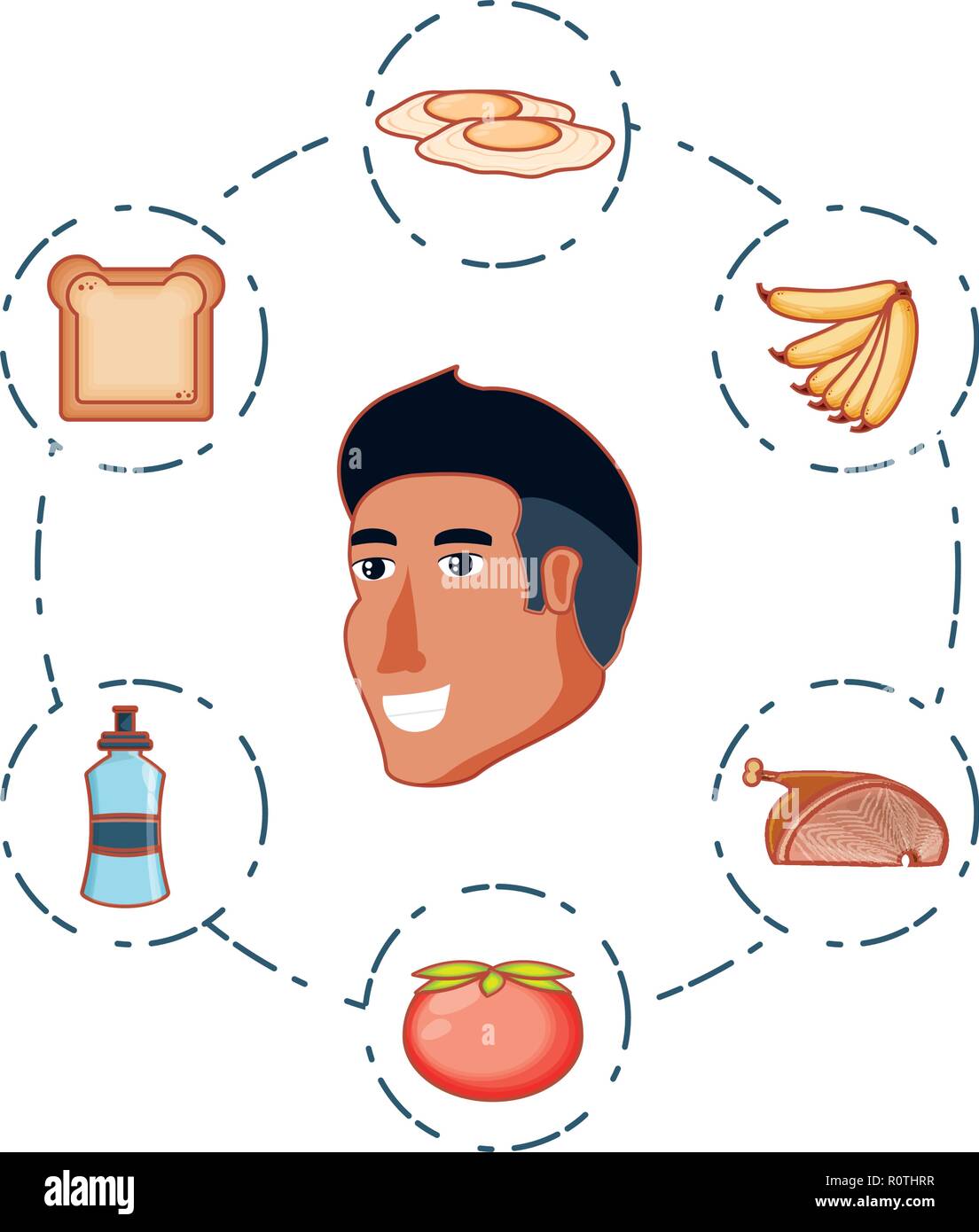 head of young man with set icons vector illustration design Stock ...