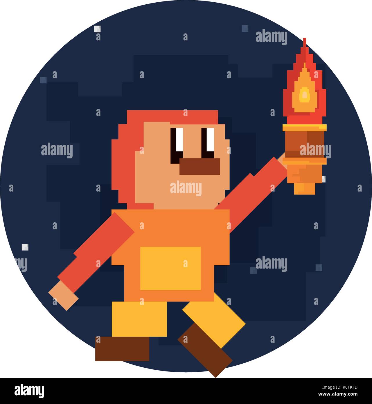 character with torch pixel video game vector illustration Stock Vector ...