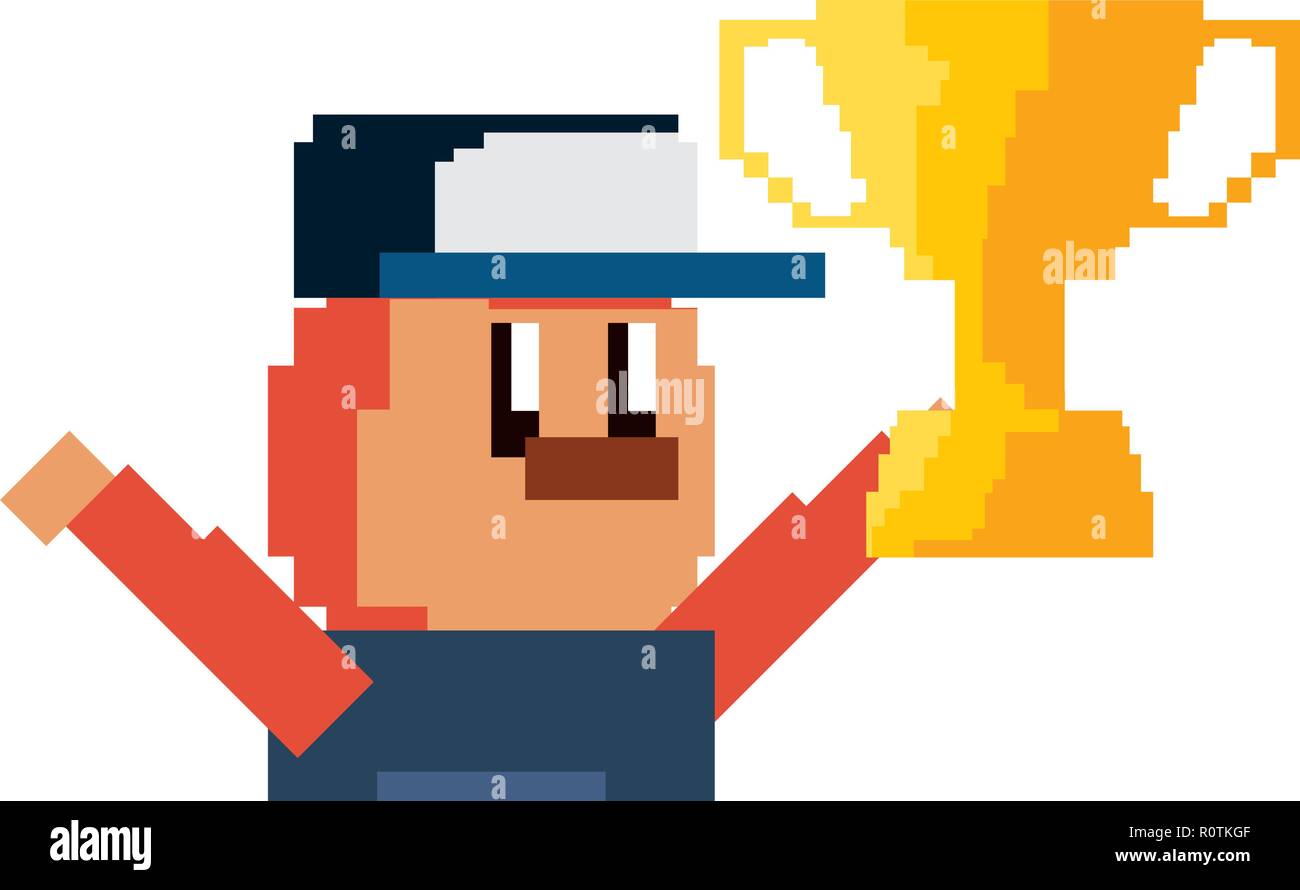 character with trophy pixel video game vector illustration Stock Vector ...