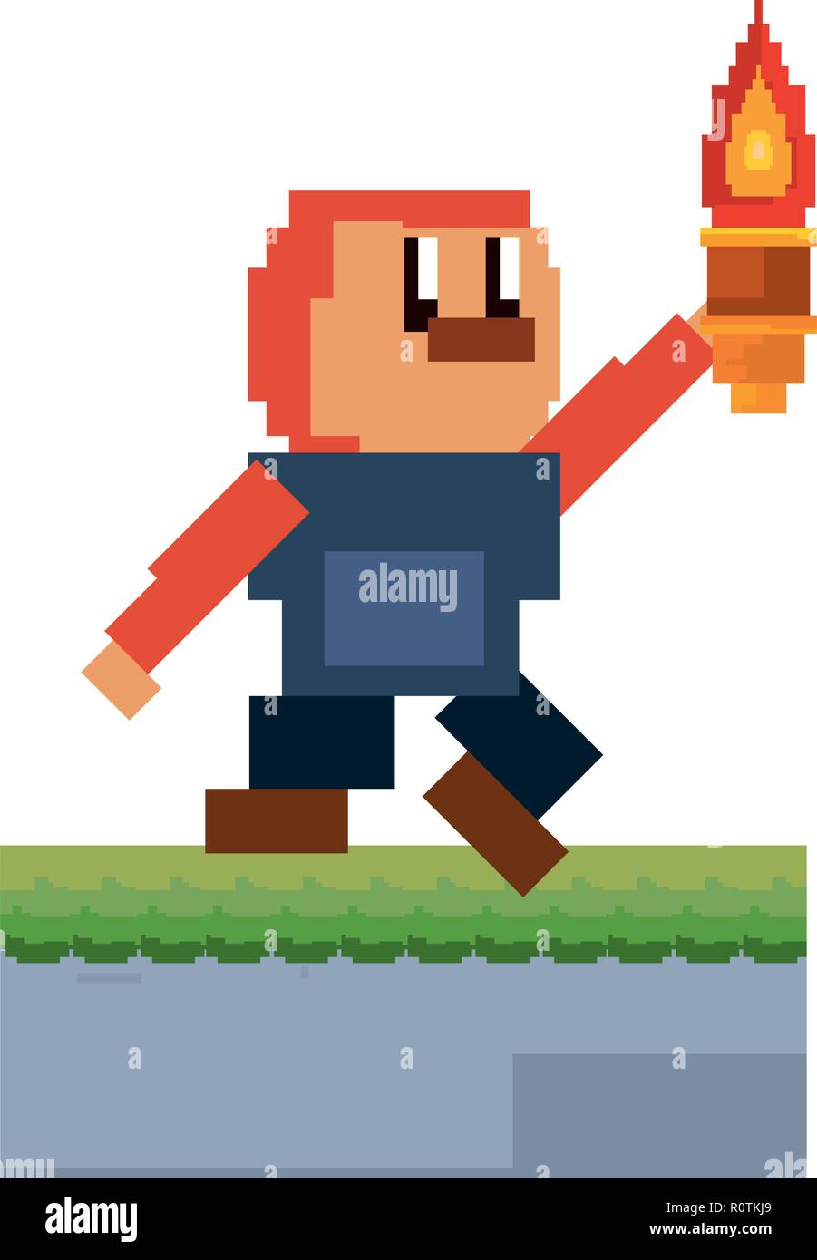 character with torch pixel video game vector illustration Stock Vector ...