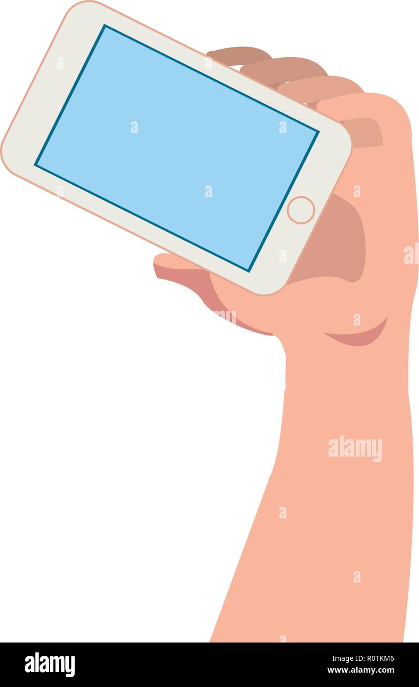 hand holding mobile device technology vector illustration Stock Vector ...