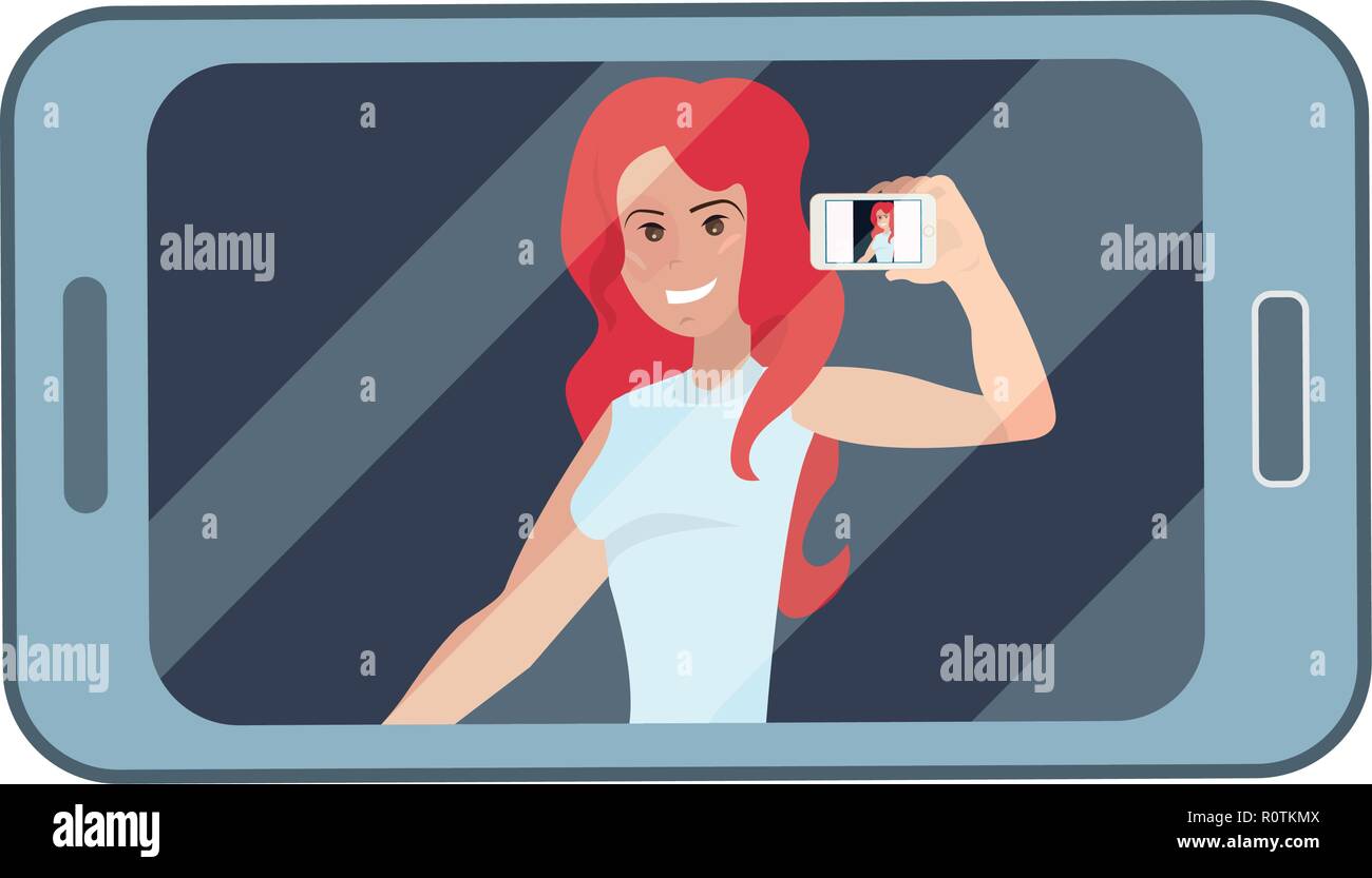 mobile with woman selfie photo vector illustration Stock Vector Image ...