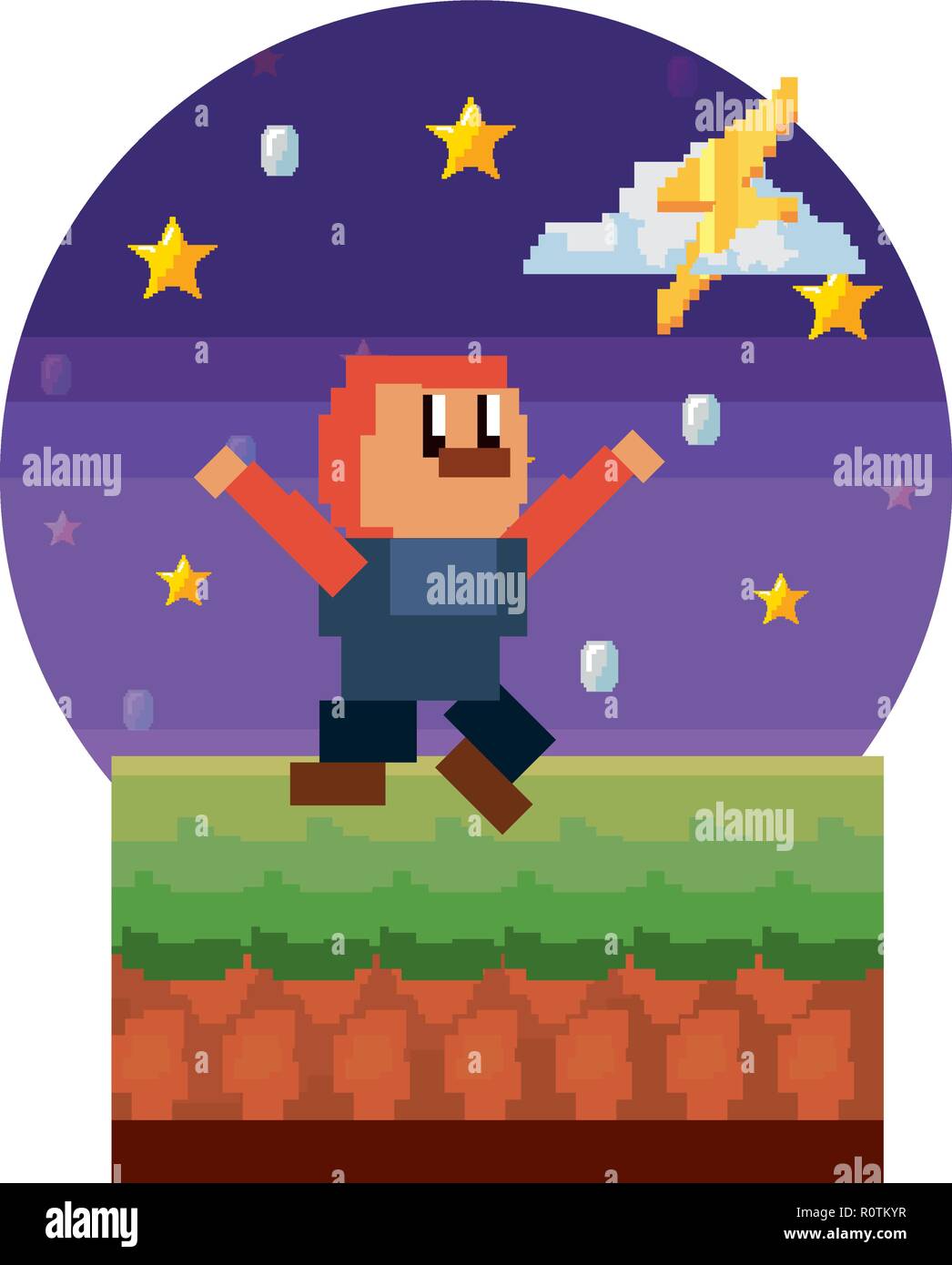 character scene night stars ray pixel video game vector illustration ...