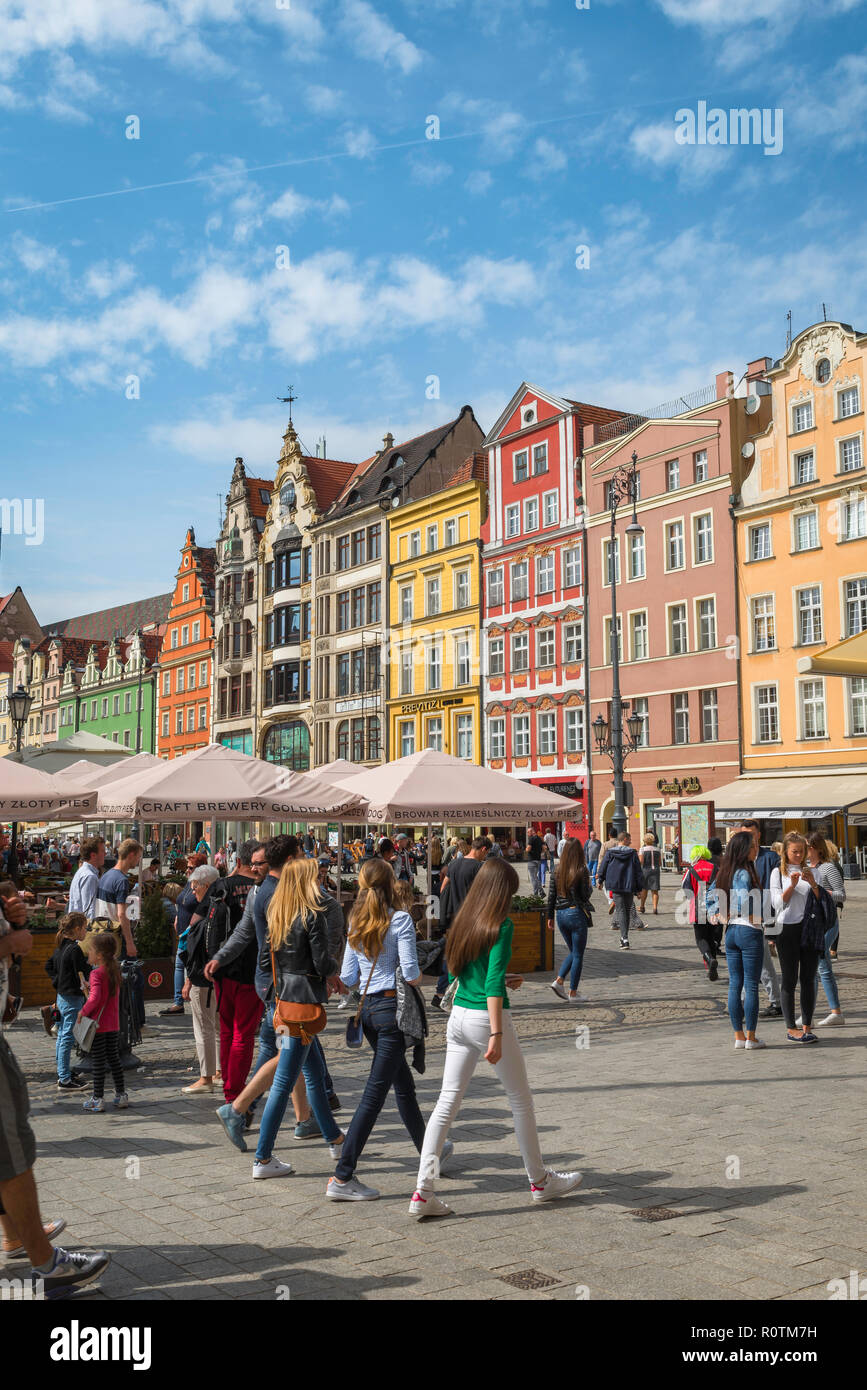 Wroclaw Poland, view in summer of young people walking through the ...