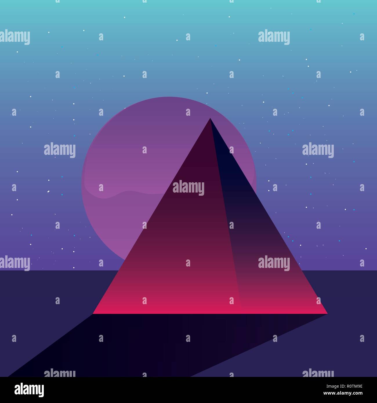 pyramid and moon stars landscape vector illustration Stock Vector Image ...
