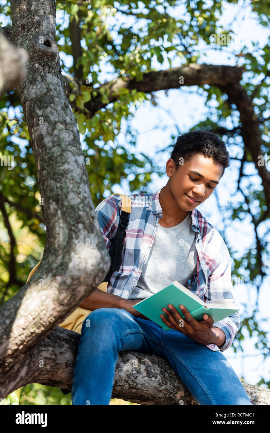 School boy reading under tree hi-res stock photography and images - Alamy