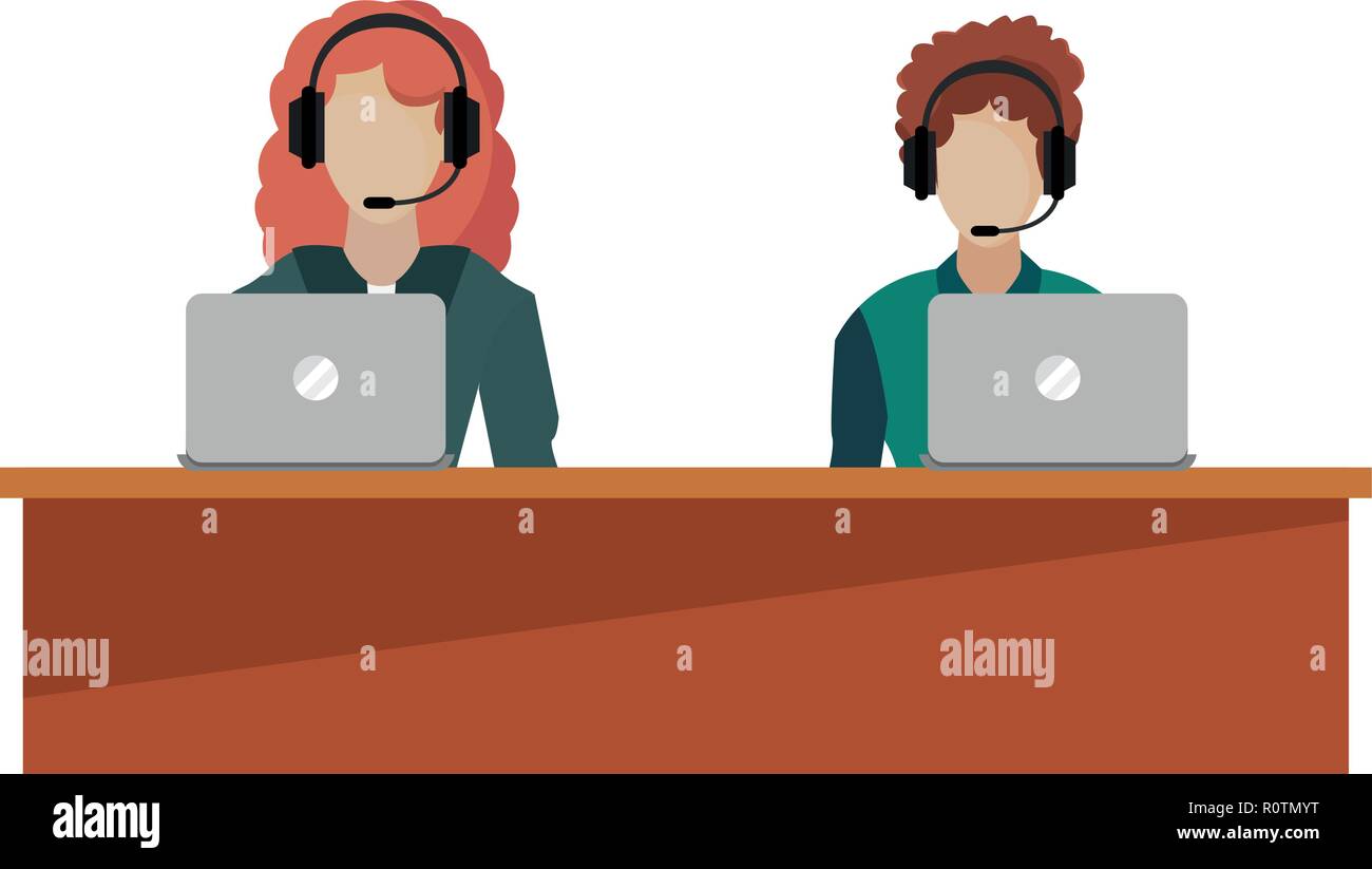 operators employee working with laptops vector illustration Stock ...