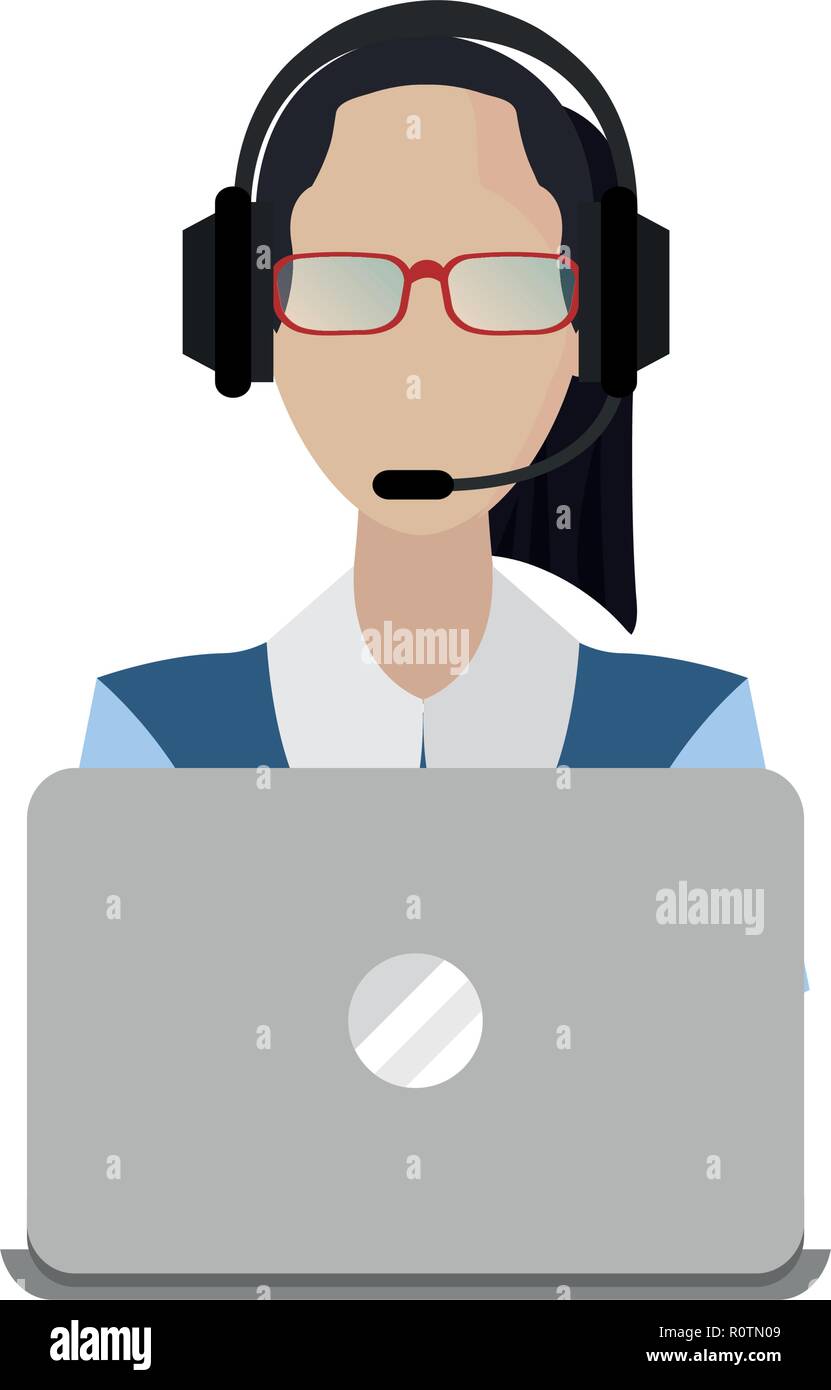 woman operator call center working laptop vector illustration Stock ...