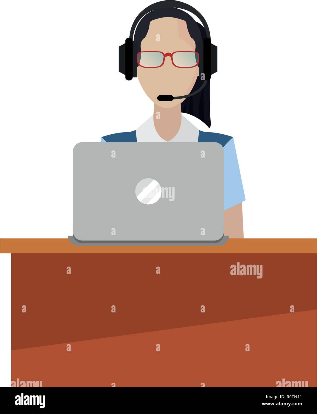 woman operator call center working laptop vector illustration Stock ...