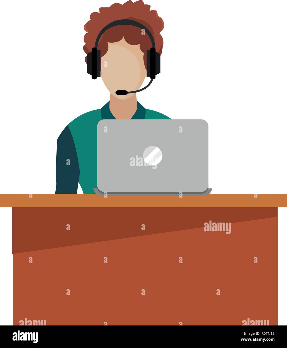 call center man agent working laptop vector illustration Stock Vector ...