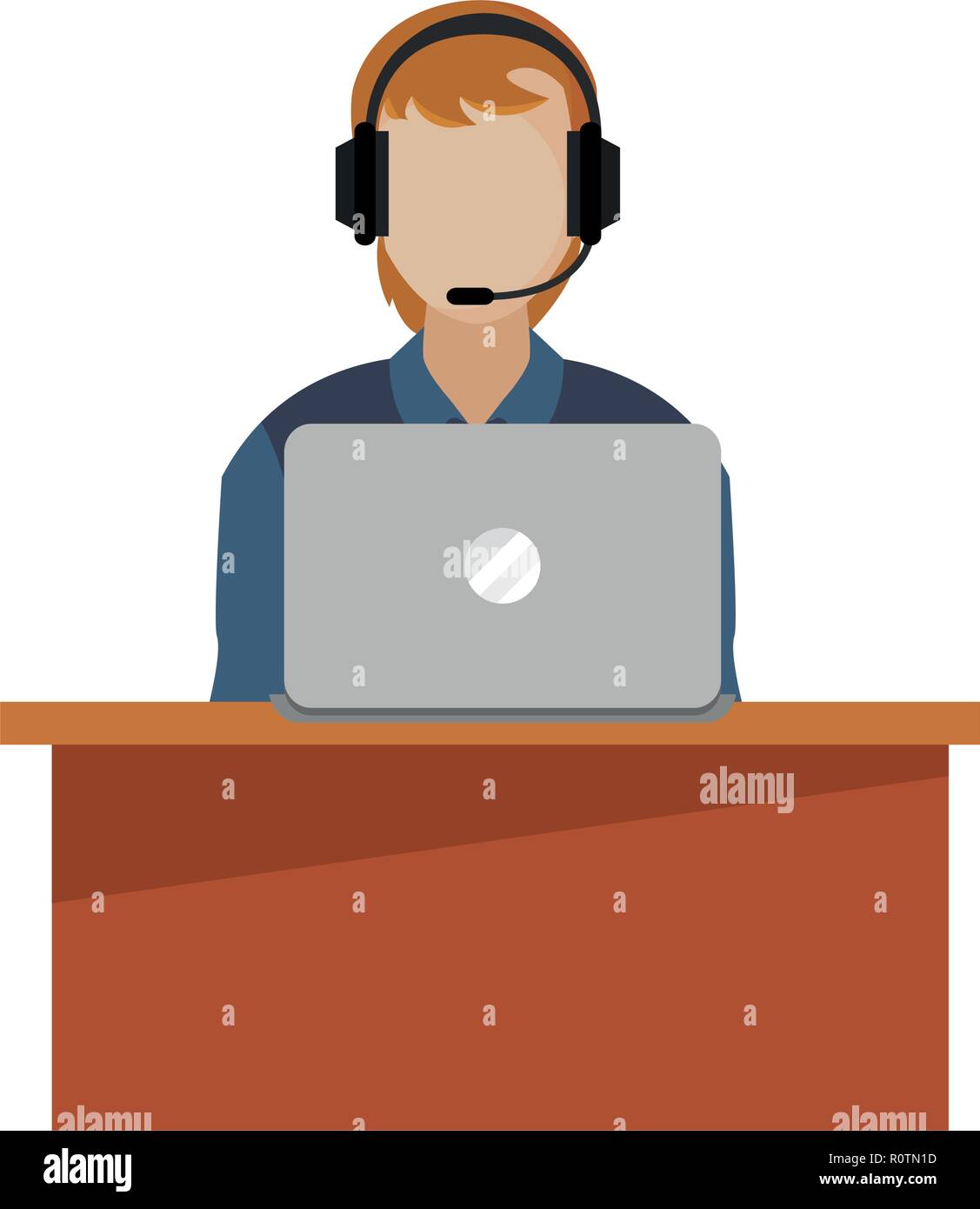 call center man agent working laptop vector illustration Stock Vector ...