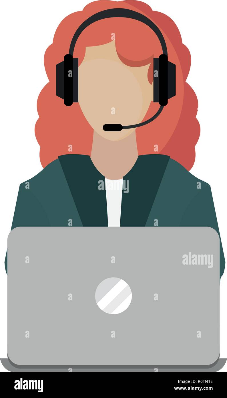 woman operator call center working laptop vector illustration Stock ...