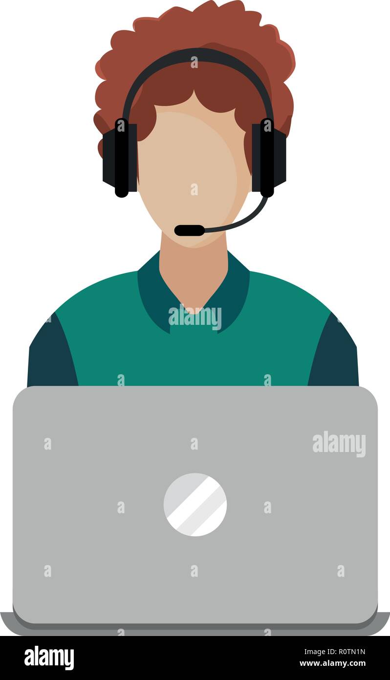 call center man agent working laptop vector illustration Stock Vector ...