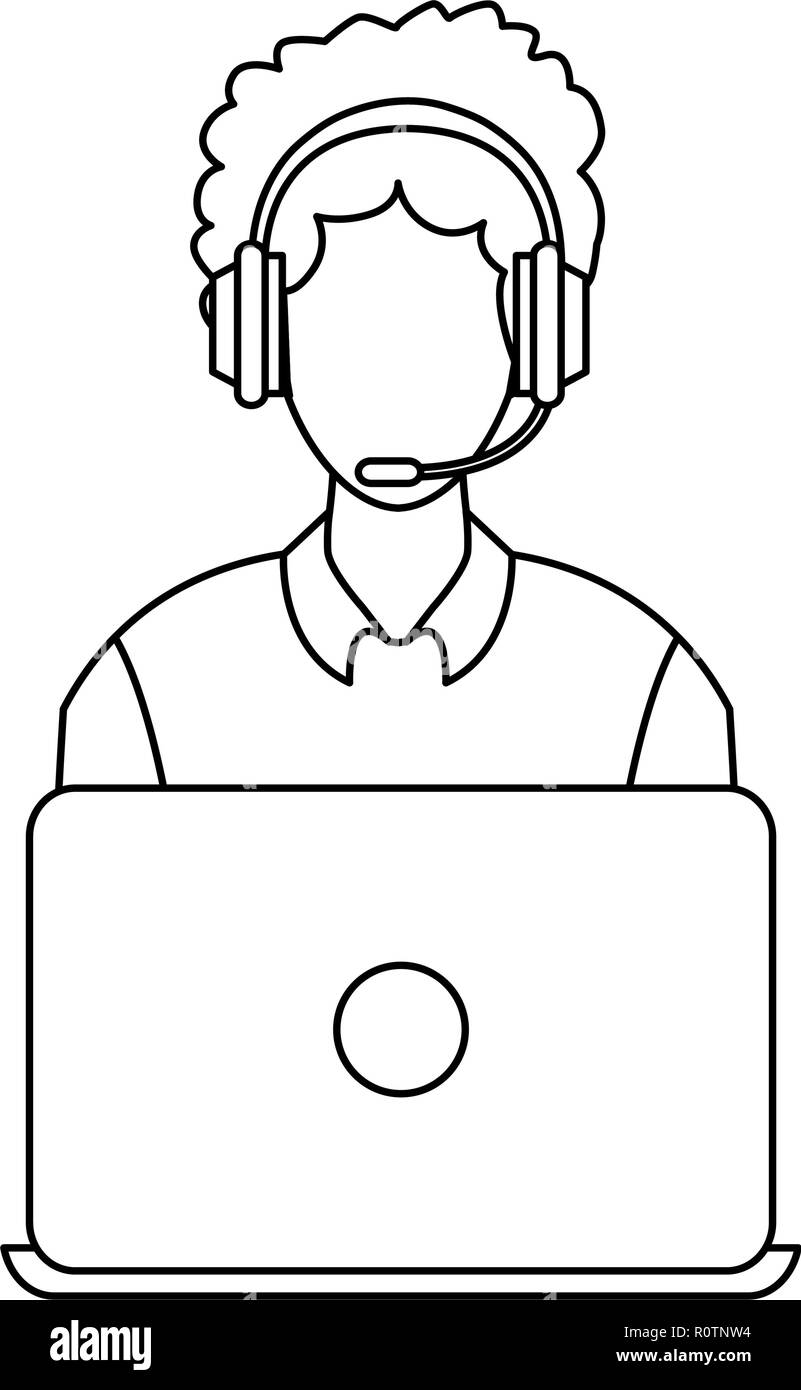 call center man agent working laptop vector illustration vector ...