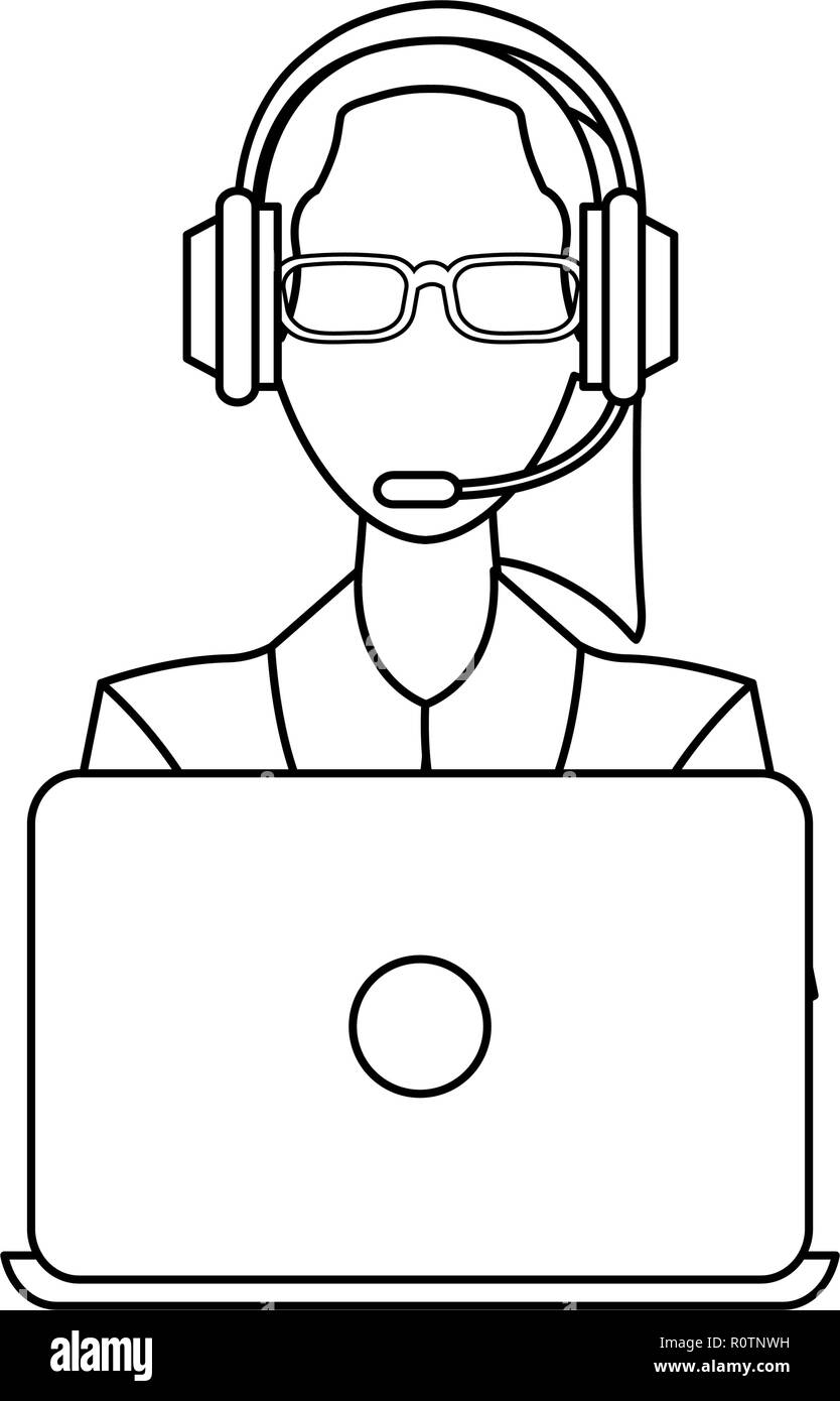 woman operator call center working laptop vector illustration vector ...