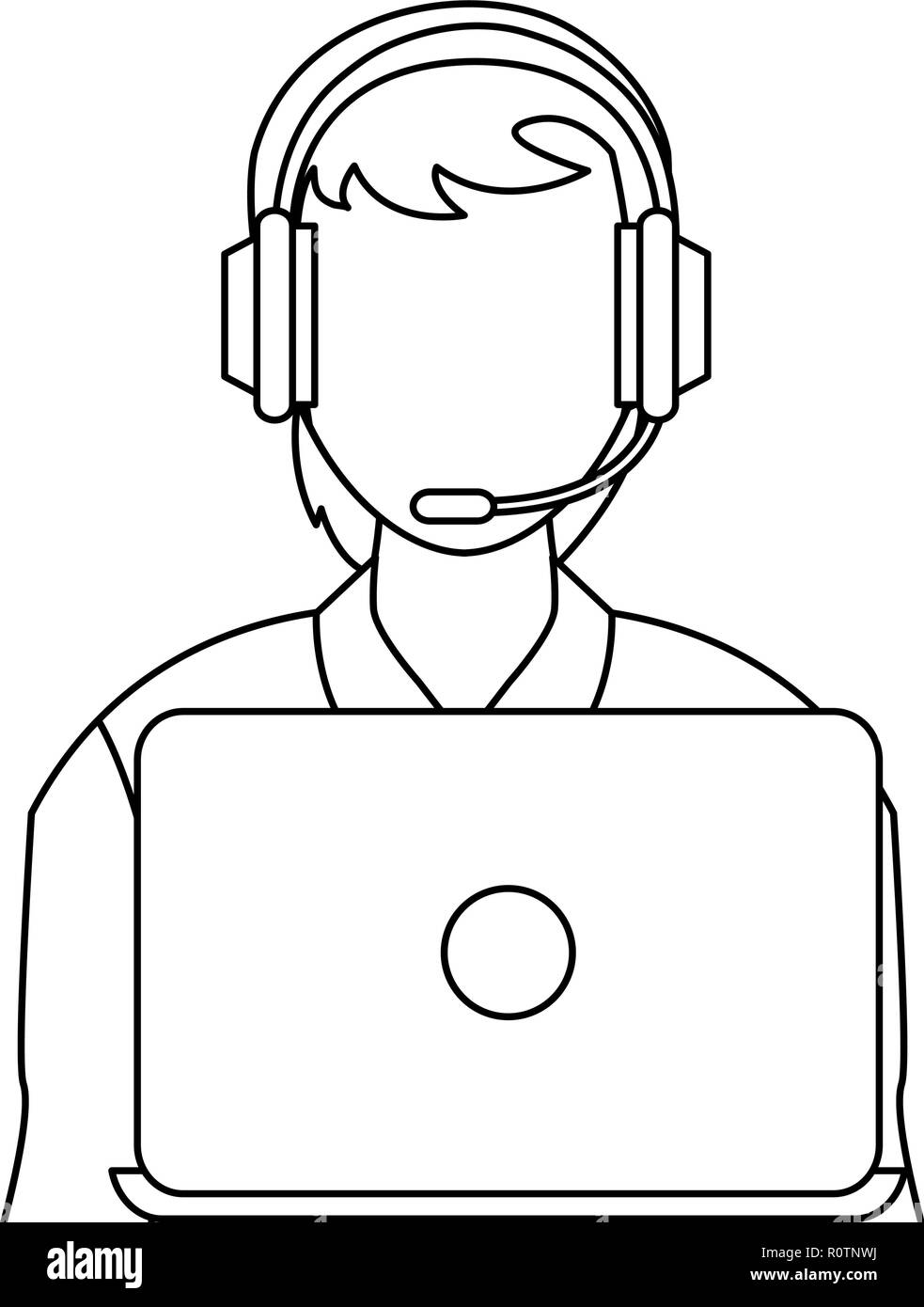 call center man agent working laptop vector illustration vector ...