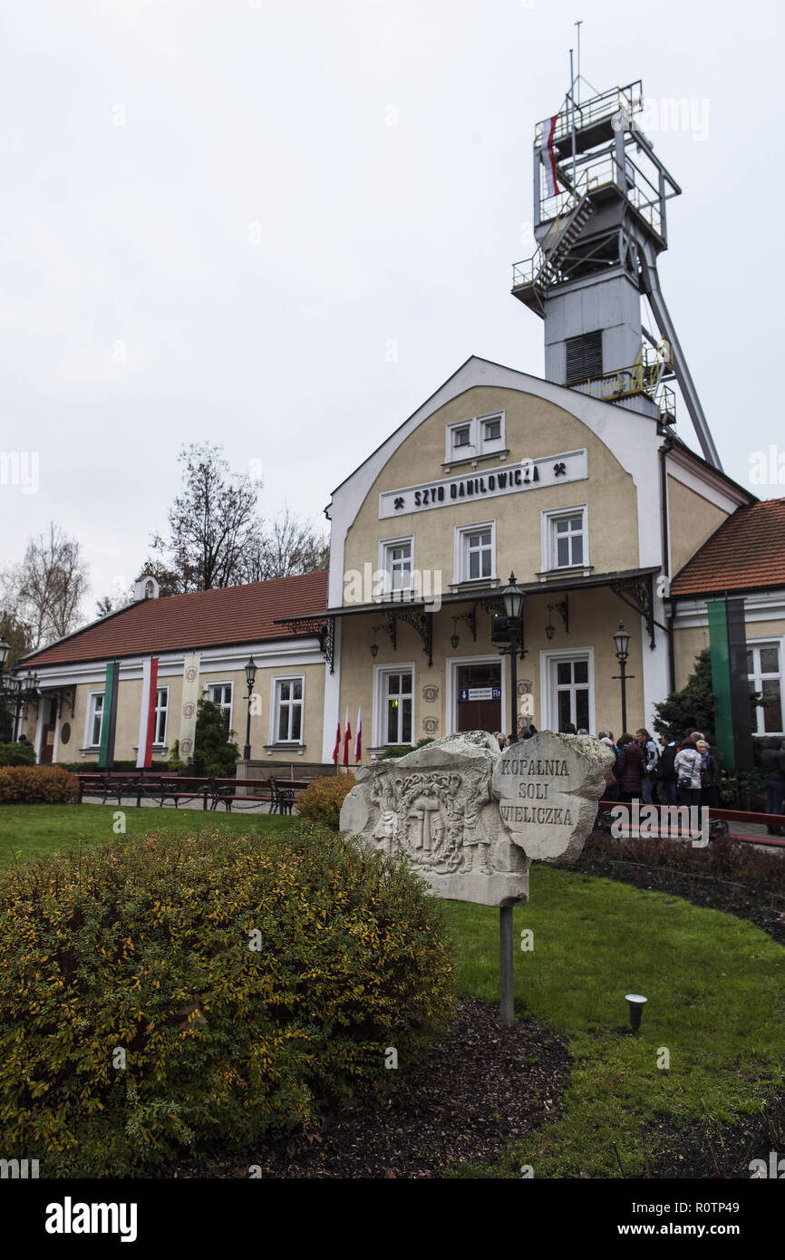 Exterior of Wieliczka salt mines. The mine is currently one of Poland's ...